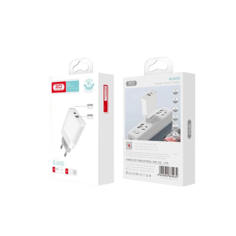 Kucni punjac XO L64 QC3.0 + PD 20W (USB-A + USB-C) kabal USB-C - type C