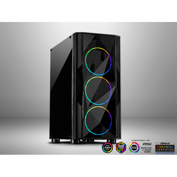 Inter-tech Case A-3401 ChevronRGB gaming, 3x RGB fans,Acrylic glass ...