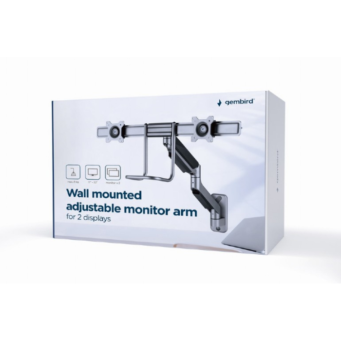 NOSAČ ZA DVA MONITORA GEMBIRD MA-WA2-02, montaža na zid, 17”-32”, up to ...